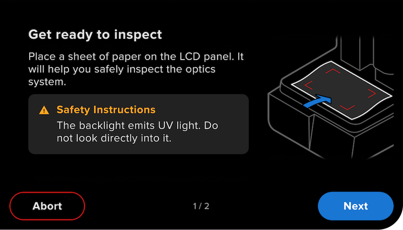 Inspecting the Form 4 Backlight Unit and LPU